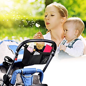 Top Universal Stroller Organizer by SNHNY; The Best Stroller Accessories; Universal Baby Diaper Stroller Bag with Accessary Bag. (Black Simpler)