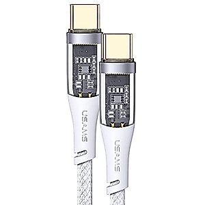 USAMS 100W USB C to USB C Cable 4ft, Type C Charger 5A Fast Charging Cable, USBC to USBC Cord Compatible with MacBook Pro 2021, iPad Pro 2021, iPad Air 5, Samsung Galaxy,Pixel, Switch (White)