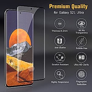 Galaxy S21 Ultra Screen Protector 【2+2 Pack】With Camera Lens Protector, Compatible Fingerprint, 3D Glass Full Coverage 9H Hardness Tempered Glass Screen Protector for Samsung Galaxy S21 Ultra 5G 6.8 Inch