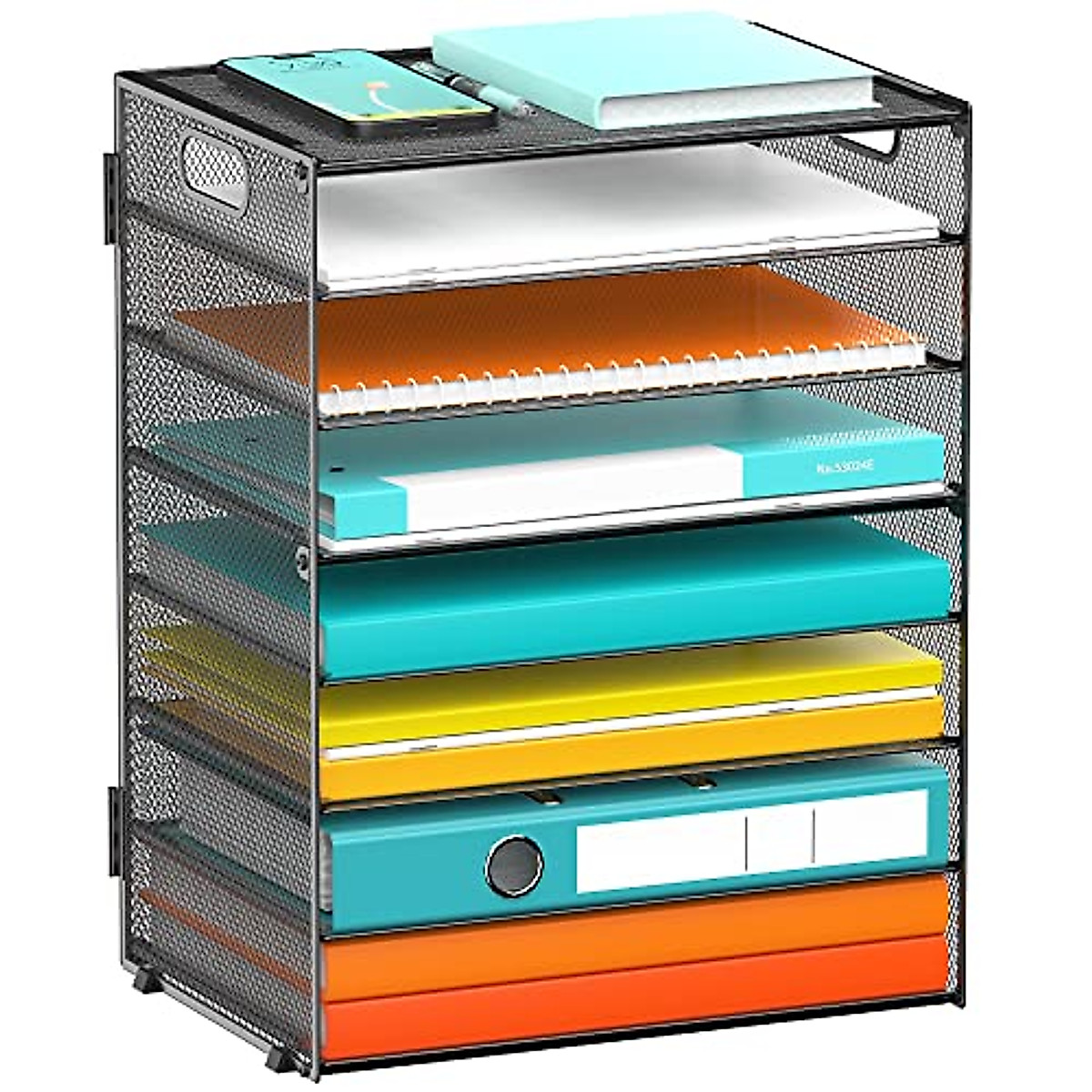 Sinboun 8-Tier Paper Organizer Letter Tray with Handle, Mesh Metal Desk File Organizer Paper Holder Office Organization for School Office Home