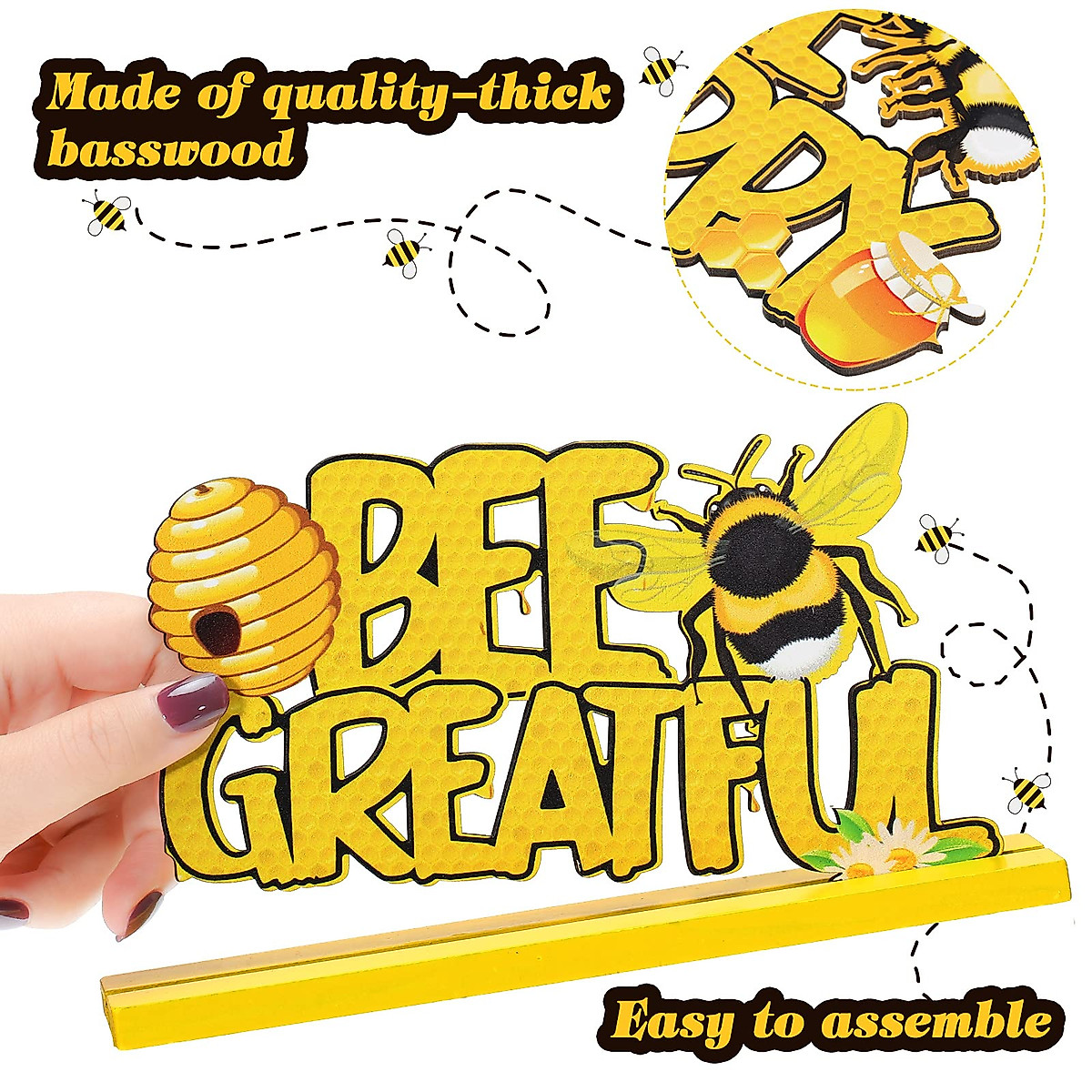 3 Pieces Bee Table Decor Signs Bee Classroom Decorations Bee Decorations for Classroom Bee Themed Classroom Bee Stuff Bee Decorations for Home