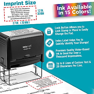 MaxMark Customized Self Inking Stamp - Up to 6 Lines of Text - X-Large Size - Choose from 15 Ink Colors