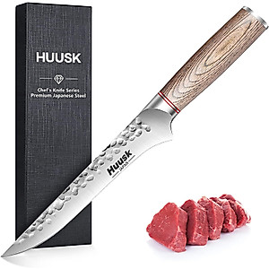 Huusk Japan Knife, Boning for Meat Cutting 6.5-inch, Hand Forged Fillet Knife for Meat Fish Poultry Deboning with Ergonomic Pakkawood Handle and Gift Box