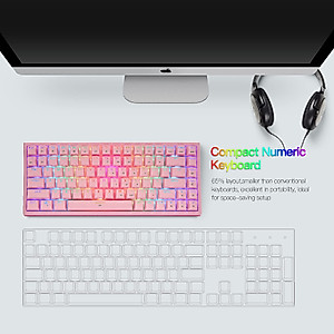OKKID Wireless Mechanical Keyboard 60%, Bluetooth Wired Gaming Keyboard, Blue Switches, RGB Backlight, CQ84 Wired Keyboard, Compact 84 Keys, for Windows Computers, Tablets, Smartphone