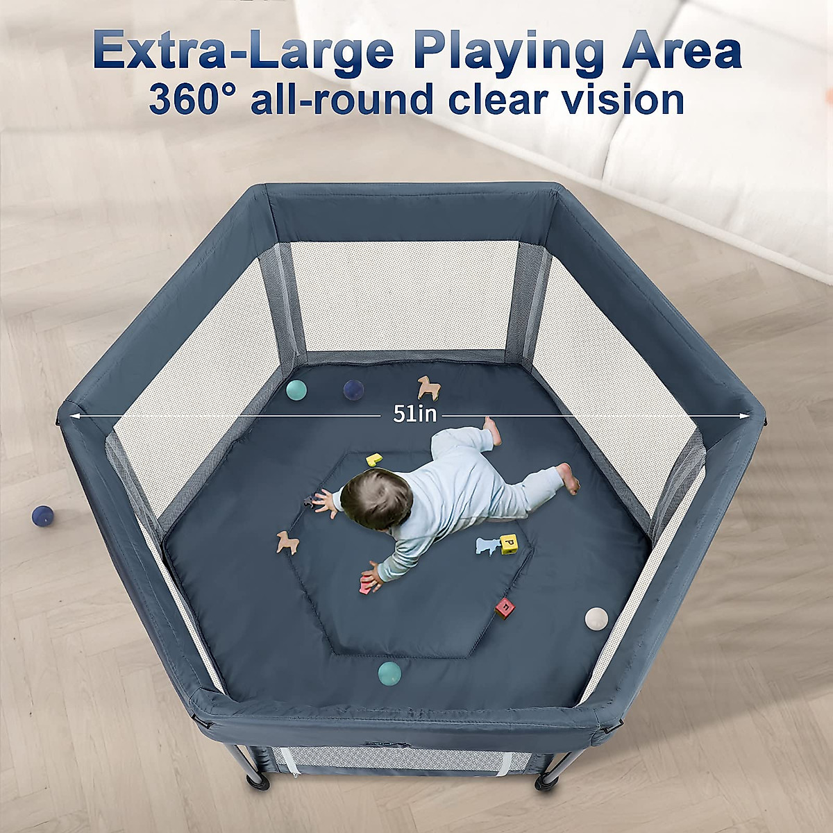 Baby Playpen, Bellababy Extra Large Playard, Kids Activity Centre, Portable with Soft Mattress & Storage Bag, Anti-Skid Pads, Lightweight, Indoor-Outdoor