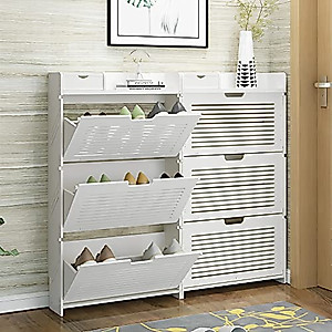 OIHYA White Tipping Shoe Cabinet Freestanding Racks Cabinet Shoe Storage Organizer for Entrances Hallways Corridor (3 Tier)