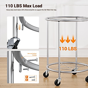 ELYKEN Laundry Basket with Wheels, 170L Rolling Laundry Hamper with Removable Bag and Steel Frame, Round Laundry Cart with 4 Casters and 2 Brakes, Ideal for Bedroom, Bathroom, Laundry Room, Cream