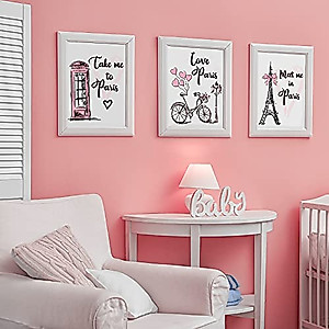 4 Pieces Paris Wall Art Prints, Pink Eiffel Tower Telephone Booth Romantic Paris Theme Room Unframed Art Poster Decor for Girls Living Room Bedroom Bathroom Kitchen Office Decor, 8 x 10 Inch