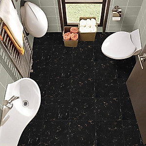 Peel and Stick Floor Tile Waterproof for Bathroom, Peel and Stick Flooring Black Marble Look, Self-Adhesive and Durable Vinyl Flooring, Transform for Kitchen Living Room and Laundry Room,1.5MM(10 PCS)