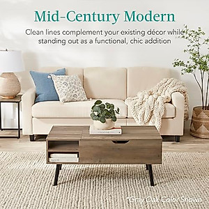 Best Choice Products Lift Top Coffee Table, Wooden Mid-Century Modern Multifunctional Accent Table for Living Room w/Hidden Storage, 2 Cubbies, Removable Shelf - Walnut