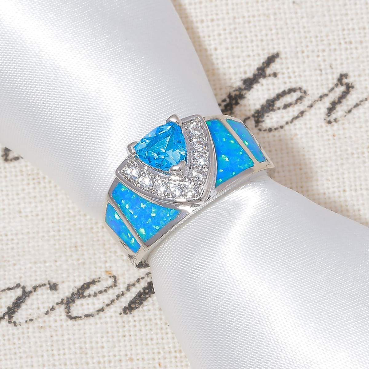 CiNily Blue Fire Opal Aquamarine Silver Filled Zircon Women Jewelry Gemstone Ring Size 5-12 (12)