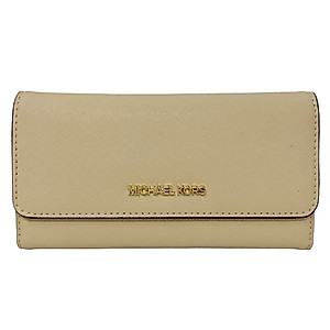 Michael Kors Jet Set Travel Large Trifold Wallet Clutch Buff Saffiano Leather