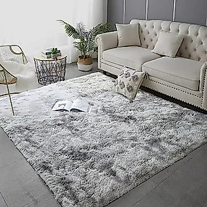 evizen 8x10 Area Rug for Living Room Bedroom, Super Soft Shaggy Rugs Fluffy Washable Durable Living Room Rugs, Plush Rug for Room Decor, Light Grey