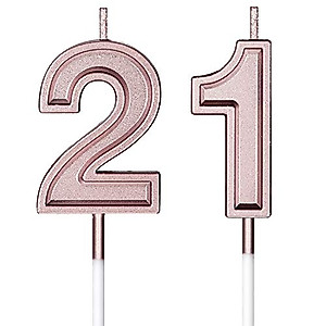 21st Birthday Candles Cake Numeral Candles Happy Birthday Cake Candles Topper Decoration for Birthday Wedding Anniversary Celebration Favor (Rose Gold)