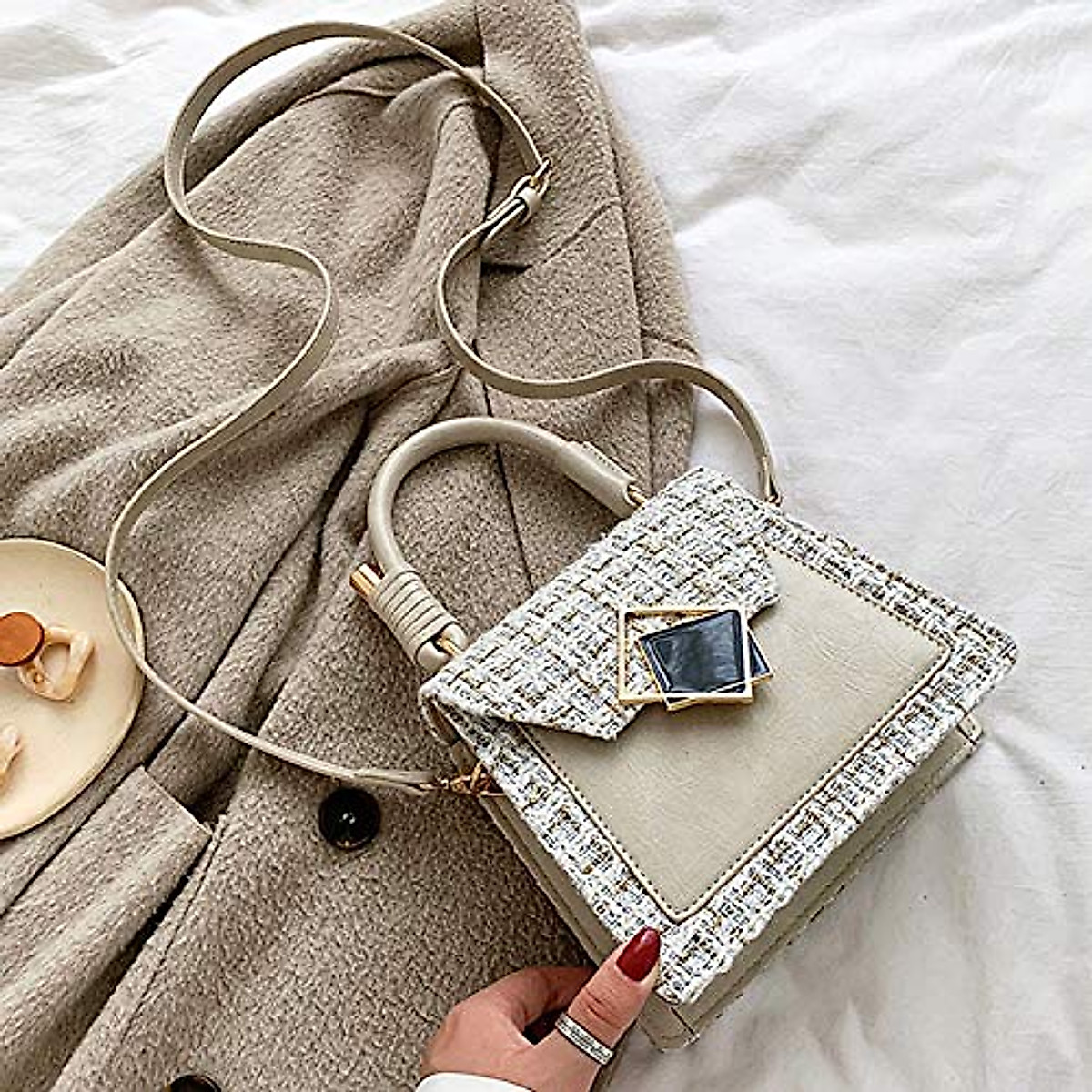 Goodbag Women Crocodile Pattern Leather Clutch Purse Detachable Shoulder Strap Tote Handbag, Coffee