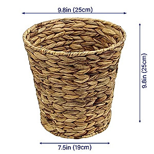 Casaphoria Round Water Hyacinth Garbage Baskets for Storage Natural Woven Hyacinth Laundry Rubbish Basket Durable Circular Waste Baskets Home Beautiful Decoration Storageworks Recycling Bin