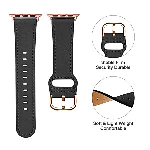 POWER PRIMACY Bands Compatible with Apple Watch Band 38mm 40mm 41mm 42mm 44mm 45mm 49mm, Genuine Leather Strap Compatible for Women Men iWatch SE Ultra Series 9 8 7 6 5 4 3 2 1 (Black/Rosegold)
