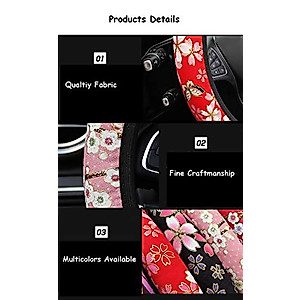 RANXIZY Handmade Japanese Sweet Sakura Cherry Blossom Steering Wheel Cover for Girls,Universal Fit Elastic Stretch on Car Accesories(Red Plum)