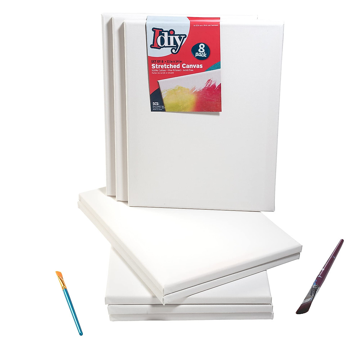 iDIY Stretched Canvas Board 11 x 14 (Set of 8) 5/8" - Classic White Blank, Pre Primed for Oils or Acrylics, 100% Cotton, Acid Free - Professional Grade for Painting or Art Project, Craft, Mixed Media