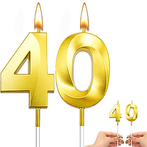 40th Birthday Candles 40th Birthday Decorations for Men 40th Birthday Cake Topper Happy 40th Birthday Decorations Gold Candles Birthday Number Candles 40 Candle 40th Birthday Decorations for Women