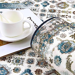 RUGSREAL 9x12 Blue Area Rug, Traditional Washable, Vintage Distressed, Kitchen Floor Cover, Foldable, Indoor Mat