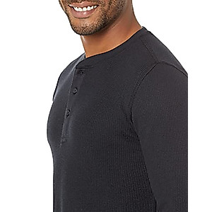 Amazon Essentials Men's Slim-Fit Long-Sleeve Waffle Henley Shirt, Black, Large