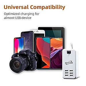Multi USB Charger, 6 Port USB Charging Station for Multiple Devices, Phone, Tablet, Power Strip with ON/Off Switch (White)