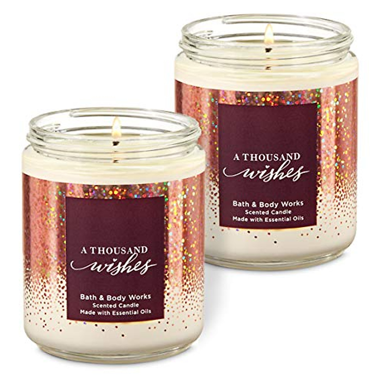 Bath & Body Works A Thousand Wishes Single Wick Scented Candle with Essential Oils 7 oz / 198 g each Pack of 2