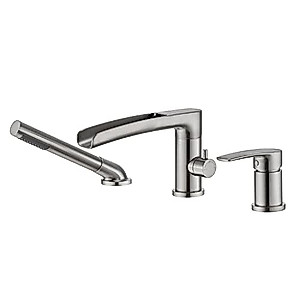 Wowkk Waterfall Roman Tub Faucet Brushed Nickel Deck Mount Bathtub Faucets Brass Tub Filler Bathroom Faucets with Hand Shower