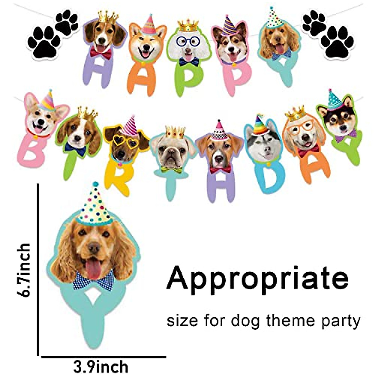 Dog Birthday Banner Dog Birthday Decoration, 17 Pieces Dog Face Birthday Party Banner Dog, Face and Paw Print Happy Birthday Banner