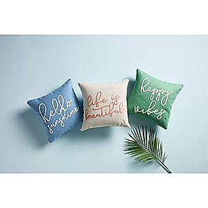 Mud Pie Color Sentiment Dhurrie Pillow, 22" x 22", Life is Beautiful