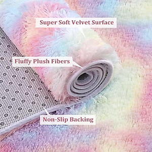 COZYLOOM Area Rug 9x12 Soft Fluffy Rainbow Kids Rug Luxury Fuzzy Shag Rug for Girls Room Bedroom Modern Indoor Plush Thick Non-Slip Shaggy Rug for Living Room Nursery Cute Carpet Tie-Dyed Yellow Pink