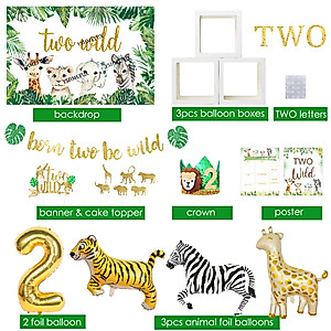 YSHMFEUX Two Wild Birthday Decorations Party Supplies, Jungle Theme 2nd Birthday Party Supplies, Jungle Safari Animal 2nd Birthday Decorations, Second Birthday Decorations for 2 Years Old Birthday