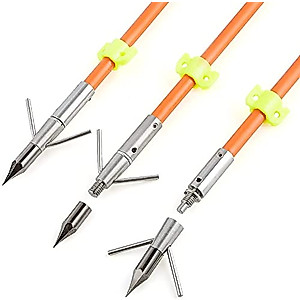 AMEYXGS 12 pcs Bowfishing Arrow and Bowfishing Reel Set Fishing Arrows with Broadheads and Safty Slides for Compound Bow and Recurve Bow Fishing Huntings (Big Orange Arrow+Reel)