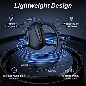 Single Open Ear Headphones [Only Left Ear], Wireless Bluetooth 5.2 Noise Cancelling 16 Hours Battery Life Headphone with Earhooks, Stereo Powerful Volume Headset for Sports Business Truck Driver-Black