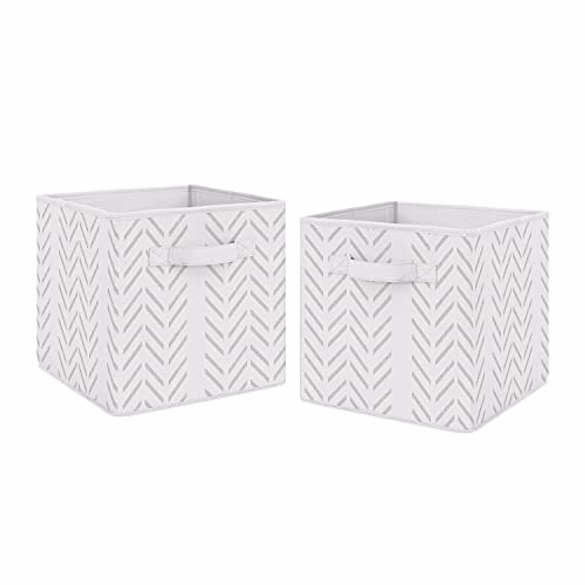 Sweet Jojo Designs Grey Chevron Arrow Foldable Fabric Storage Cube Bins Boxes Organizer Toys Kids Baby Childrens - Set of 2 - Gray and White Geometric Construction Truck Tire Print