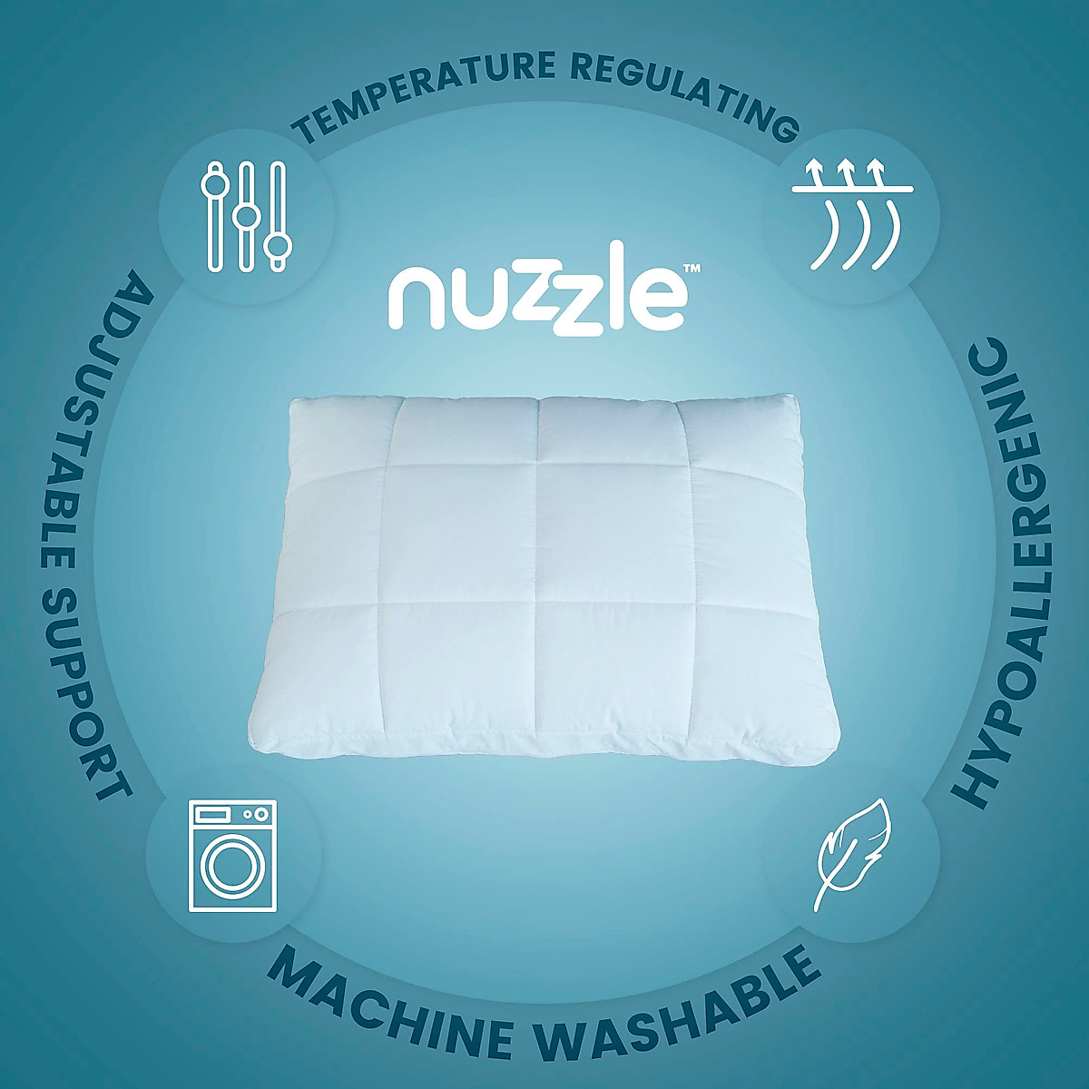 Nuzzle AS-SEEN-ON-TV Bed Pillow for Sleeping - Ultra Cool and Comfortable - Two Adjustable Inner Layers for Comforting Support - Perfect for Side, Back, and Stomach Sleepers - 100% Machine Washable