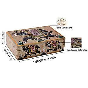 Hashcart® Marble Jewelry Box Small Decorative Trinket Box Keepsake (6x4 inch) Soapstone Handicraft Items - Great Gift for Women - Elephant Design Handpainted Items - Great Gift for Women
