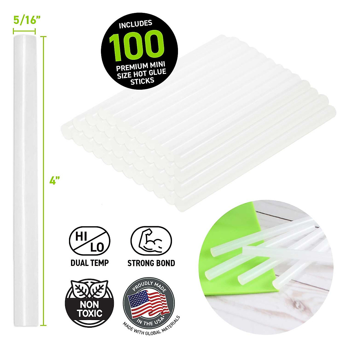 Surebonder DT-100 Made in the USA All Purpose Stik-Mini Glue Sticks-All Temperature-5/16"D, 4"L Hot Melt Glue Sticks-100/ Pack