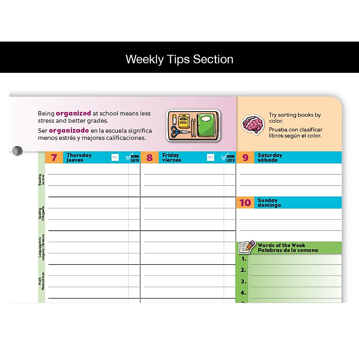Dated Bilingual Elementary Student Planner for the 2023-2024 Academic School Year, Large (8.5" by 11") Matrix Style Datebook with Classic Bilingual Elementary Matrix Cover