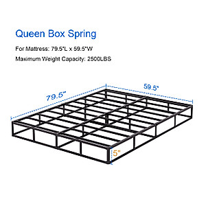 Woozuro Queen Size Bed Frame, 5 Inch Low Profile Metal Box Spring with Fabric Bed Cover, 2500lbs Heavy Duty Steel Structure Mattress Base, Noise-Free Bed Foundation, Easy Assembly, Black