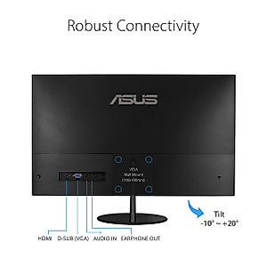 ASUS VL249HE 23.8” Eye Care Monitor, 1080P Full HD, 75Hz, IPS, Adaptive-Sync/FreeSync, Eye Care, HDMI VGA, Frameless Slim Design, VESA Wall Mountable (Renewed)