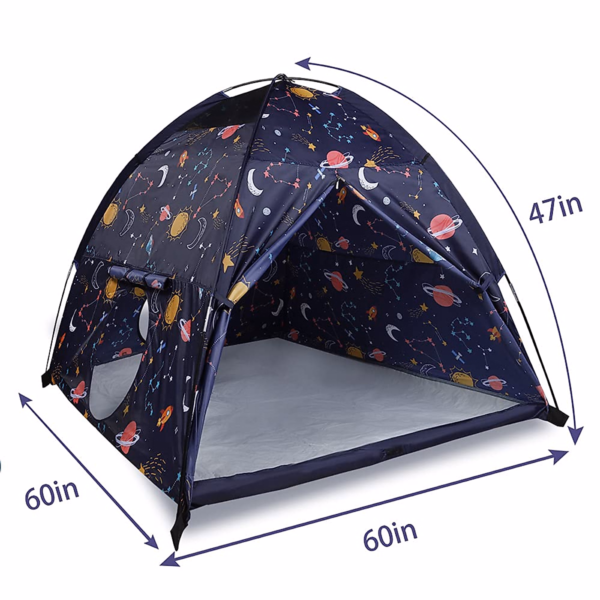 MountRhino Space World Kids Play Tent-60”x60”x47” Kids Pop Up Tent Children Camping Playhouse Indoor Outdoor Play Tents for Boys Girls Large Space Kids Tents with Rainfly Perfect Kid’s Gift