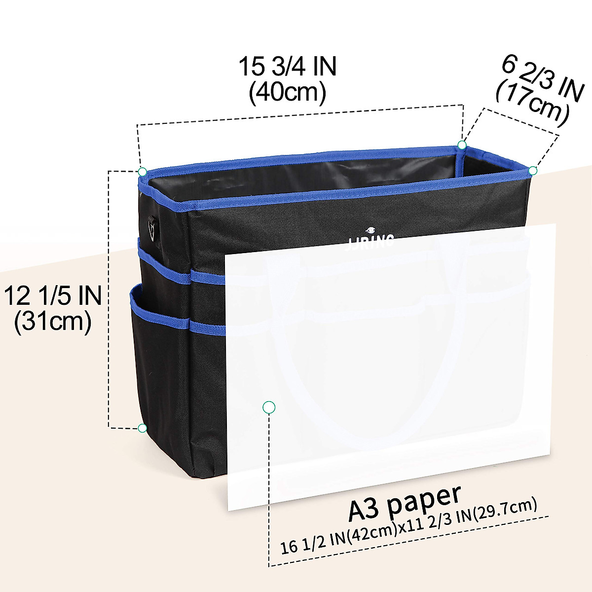 JJRING Large Multi-Functional Carrying Bag, 600D Nylon Artist Tote Bag with 16 Pockets Caddy for Art, Craft, Sewing, Make-up or School, Medical, Office Supplies Organizer, Blue