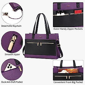 Nerlion Laptop Bag for Women 15.6 Inch Laptop Tote Bag Leather Computer Briefcase for Women Shoulder Bag Office Bag for Women (Purple)