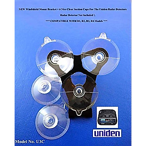 U3C Improved Windshield Mount Bracket with 6 Clear Suction Cups for R1 R3 & Most Uniden Radar Detectors