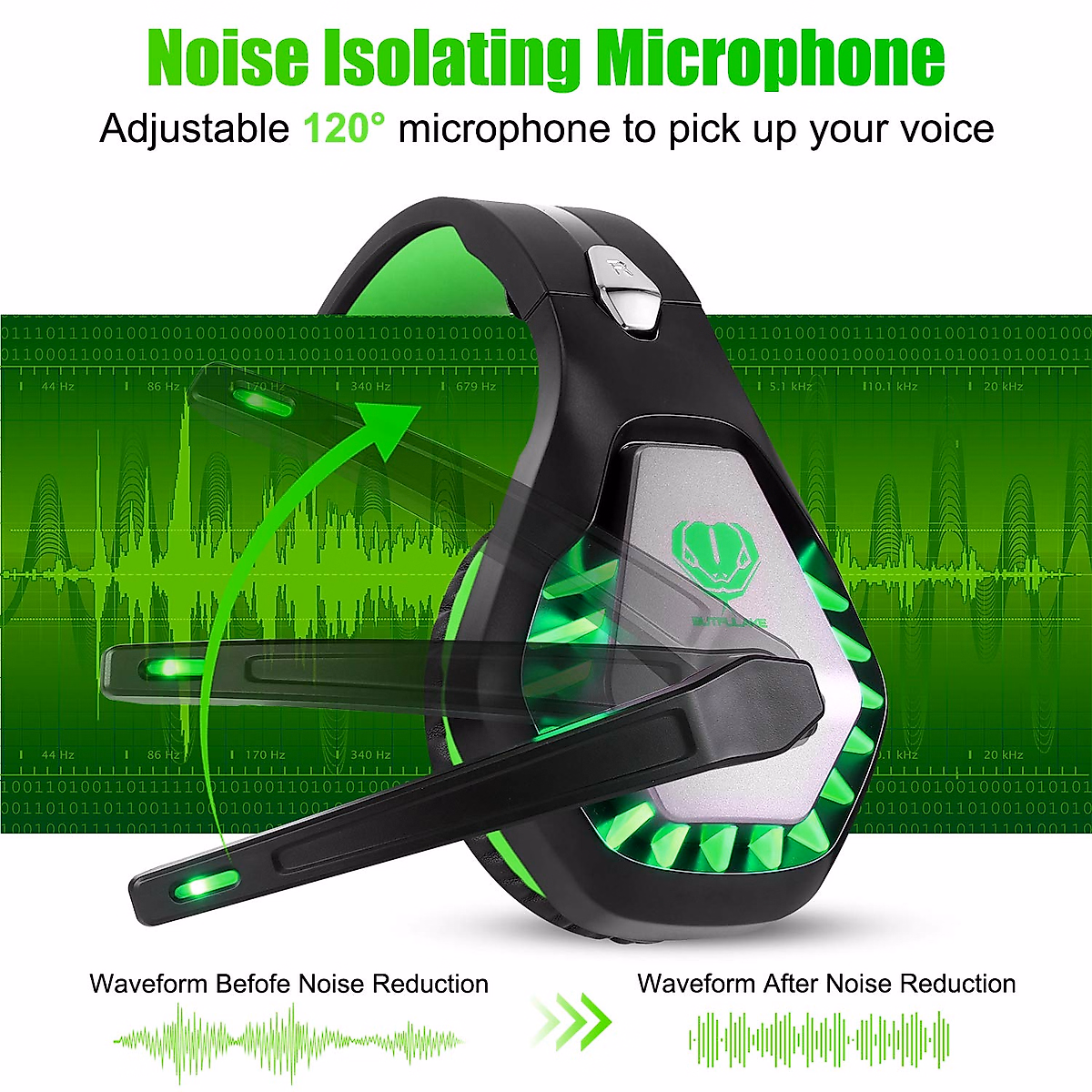 Gaming Headset for PS4, Xbox One, PC, PS5, Laptop, Mac, for Nintendo Switch, 3.5MM Noise Cancelling Over Ear Headphones with Mic, Bass Surround, Soft Memory Earmuffs Green