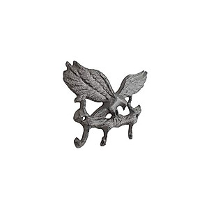 Handcrafted Nautical Decor Cast Iron Flying Eagle Landing on a Tree Branch Decorative Metal Wall Hooks 7.5
