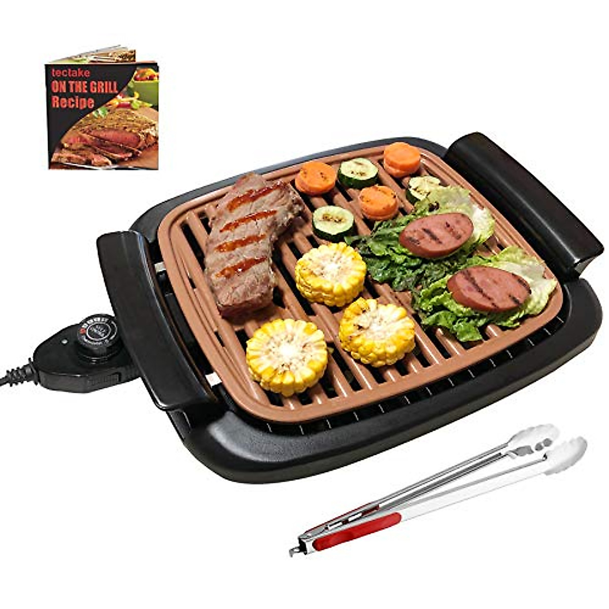 Nonstick Electric Indoor Smokeless Grill - Portable BBQ Grills with Recipes, Fast Heating, Adjustable Thermostat, Easy to Clean, 21" X 11" Tabletop Square Grill with Oil Drip Pan, Black