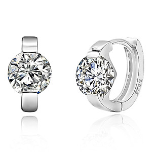 NEOSHOW Small Gold Hoop Earrings for Women 14k Real Gold Plated Cubic Zirconia Huggie Earrings Tiny Cute Cartilage Hypoallergenic Earrings Jewelry Gifts for Women (white gold)